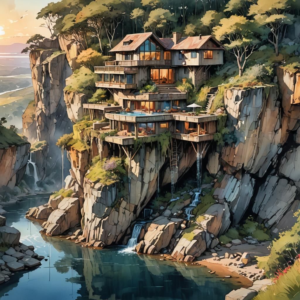 cliffside houses - AI Generated Artwork - NightCafe Creator