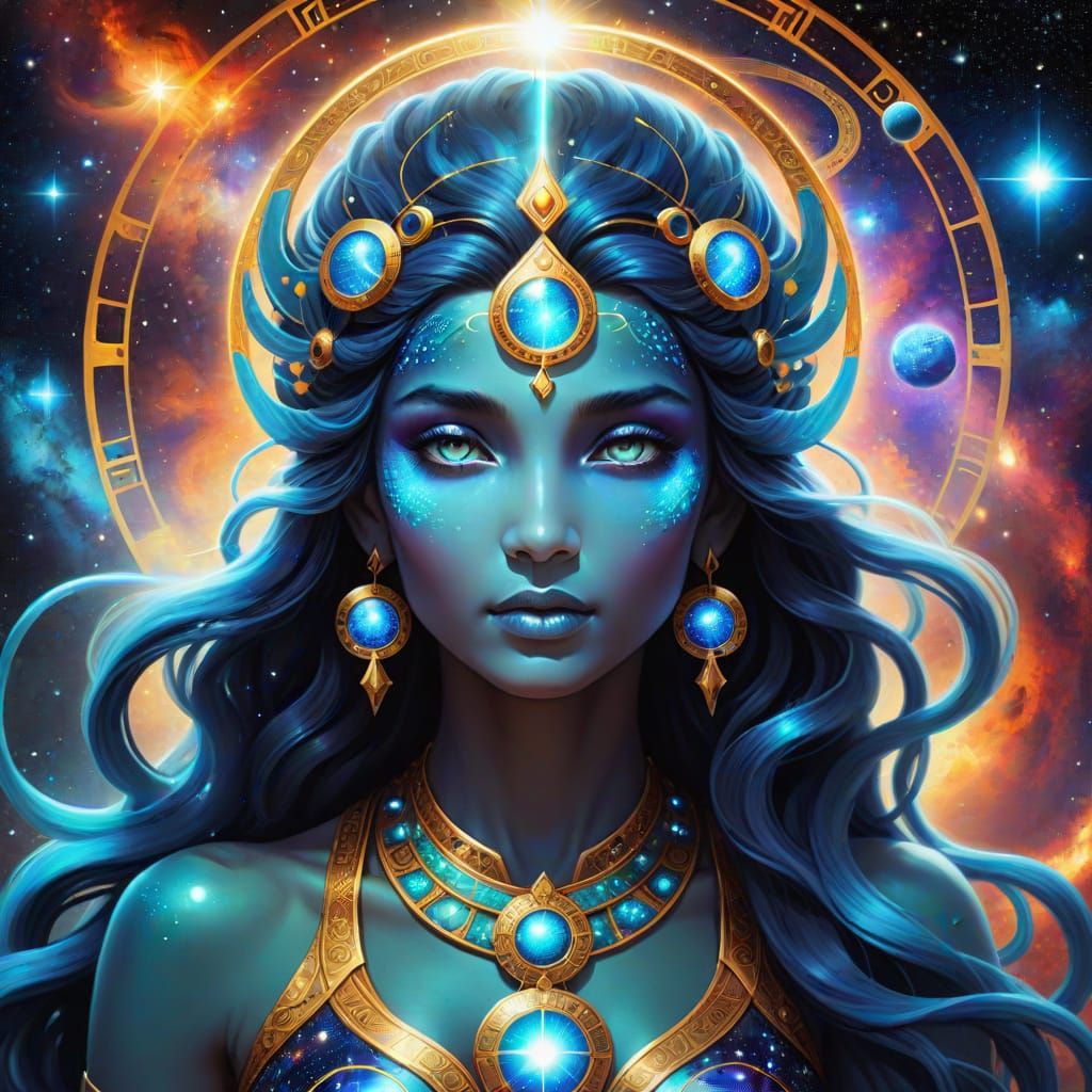 Ethereal Cosmic Goddess Revealed in Ancient Style - AI Art