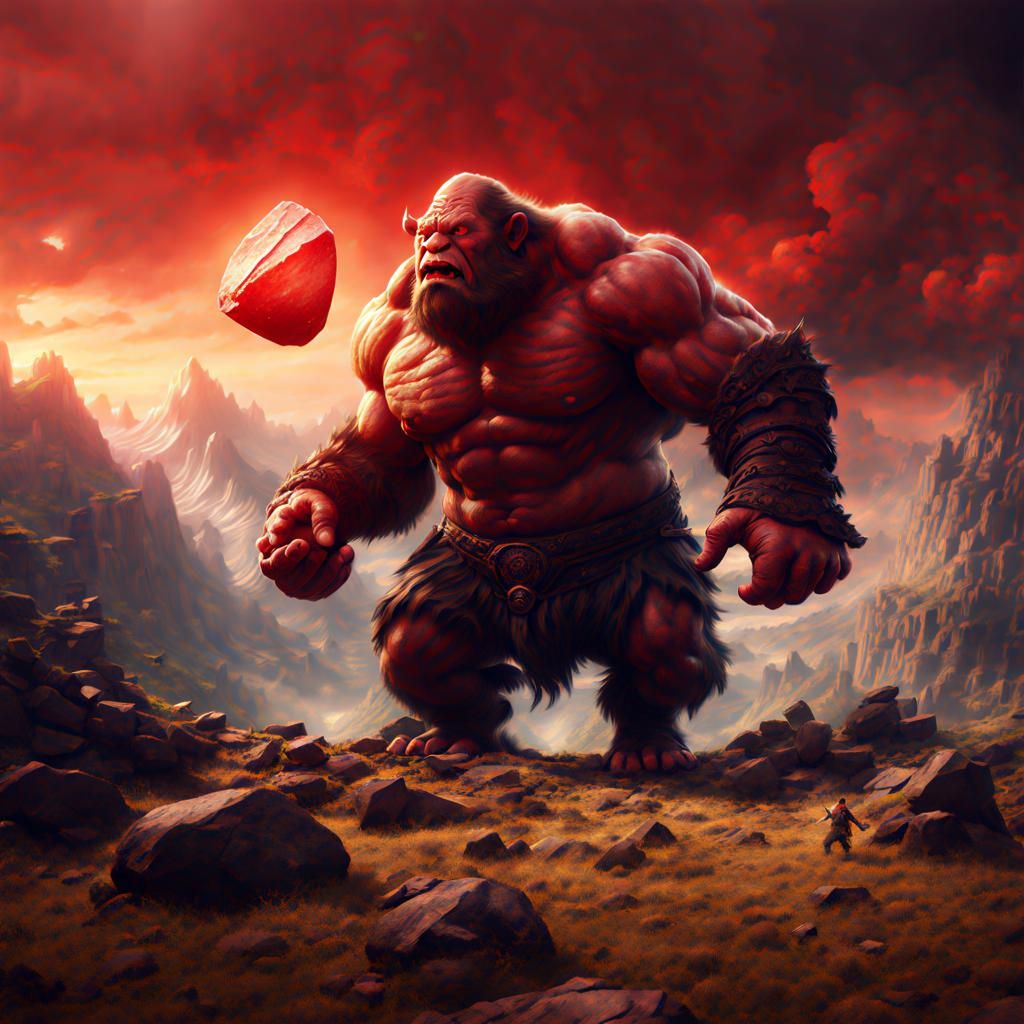 Giant ogre siprised by a stone, red filter - AI Generated Artwork ...