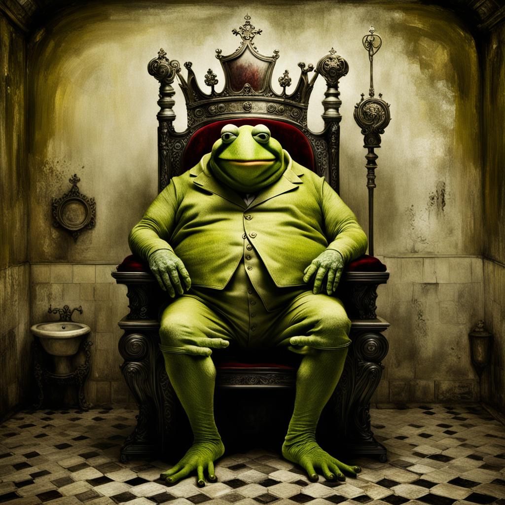 Photograph Portrait: "King Obese Kermit on Royal Toilet Throne ...