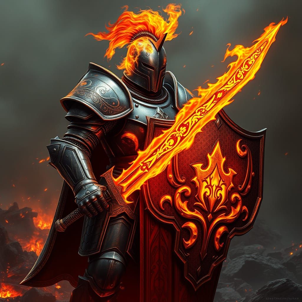 Armored fire knight - Surreal Fire Knight in Industrial Futu...