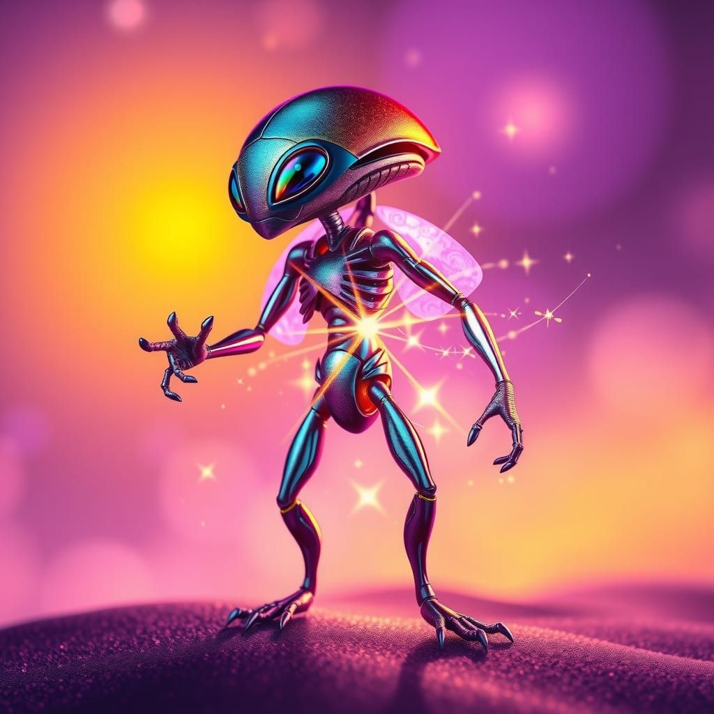 Iridescent Ladybug Alien Radiates Against Kaleidos... - AI Art