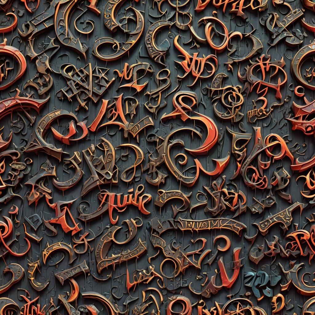 Epic Demonic Graffiti Fantasy Alphabet in Unreal E... - AI Art