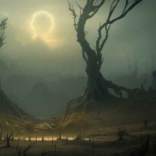 dry wasteland ground covered in roots a masterpiece, 8k resolution ...