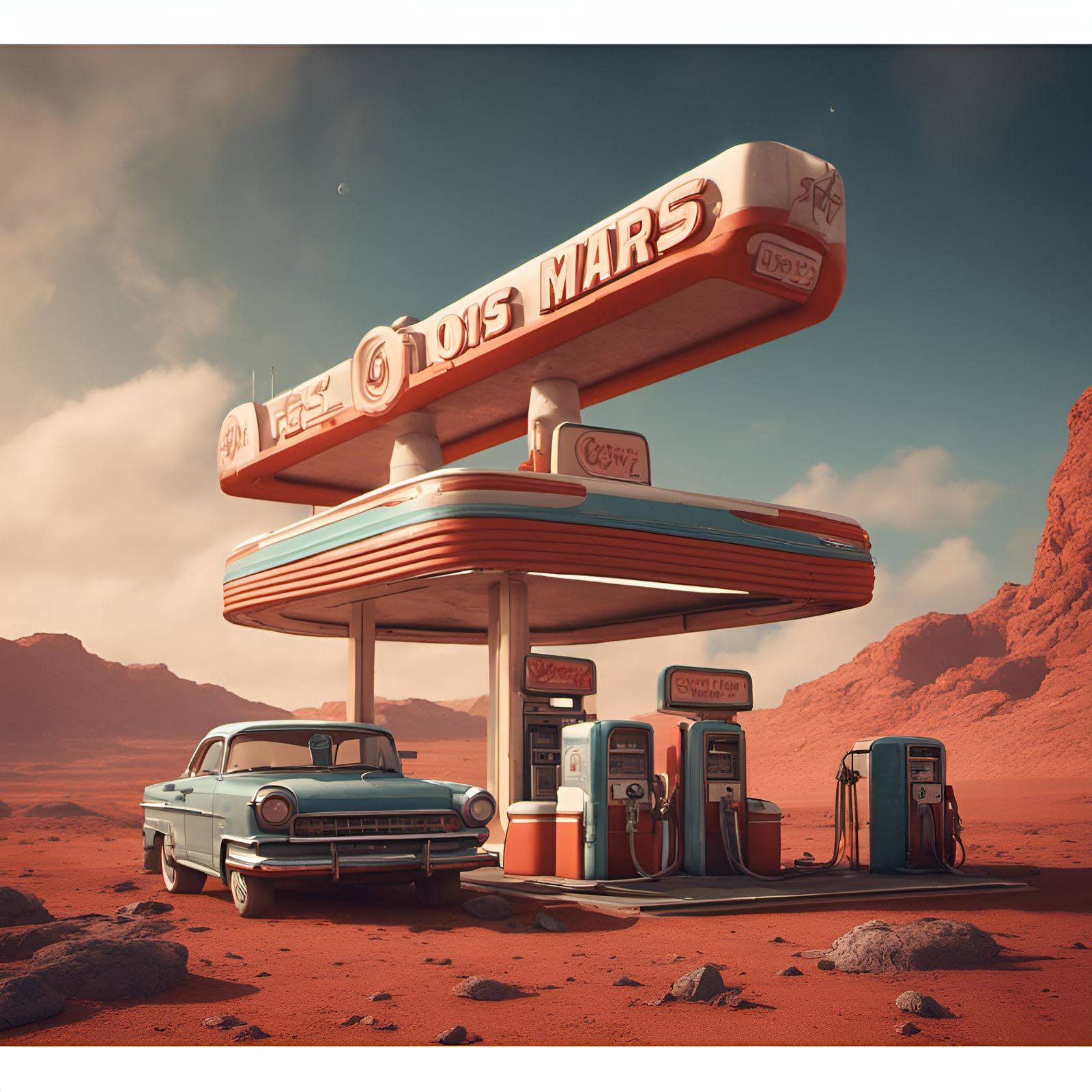 Retro gas station on Mars - AI Generated Artwork - NightCafe Creator