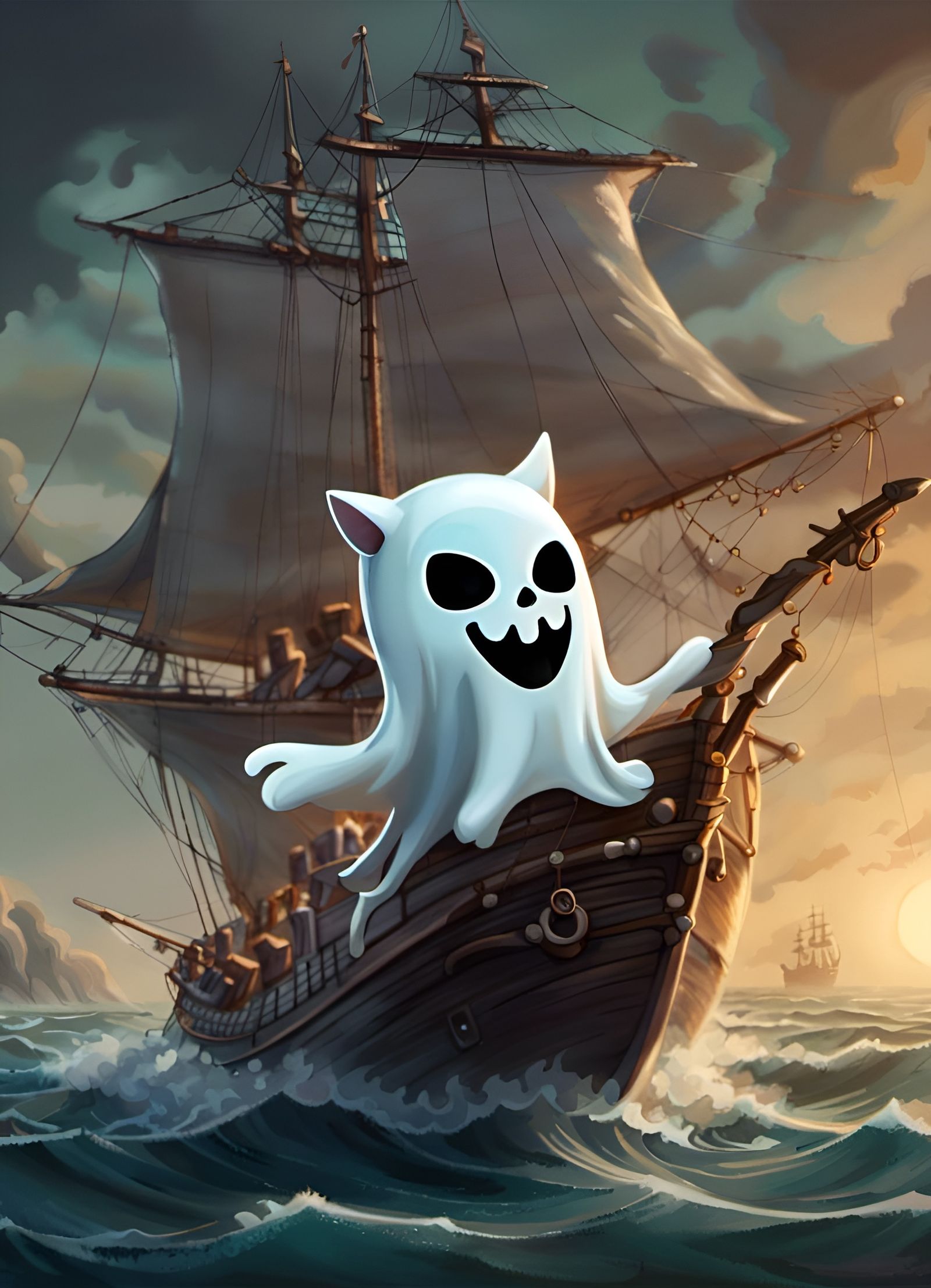 Cute Cat Ghost on an old pirate ship - AI Generated Artwork - NightCafe ...