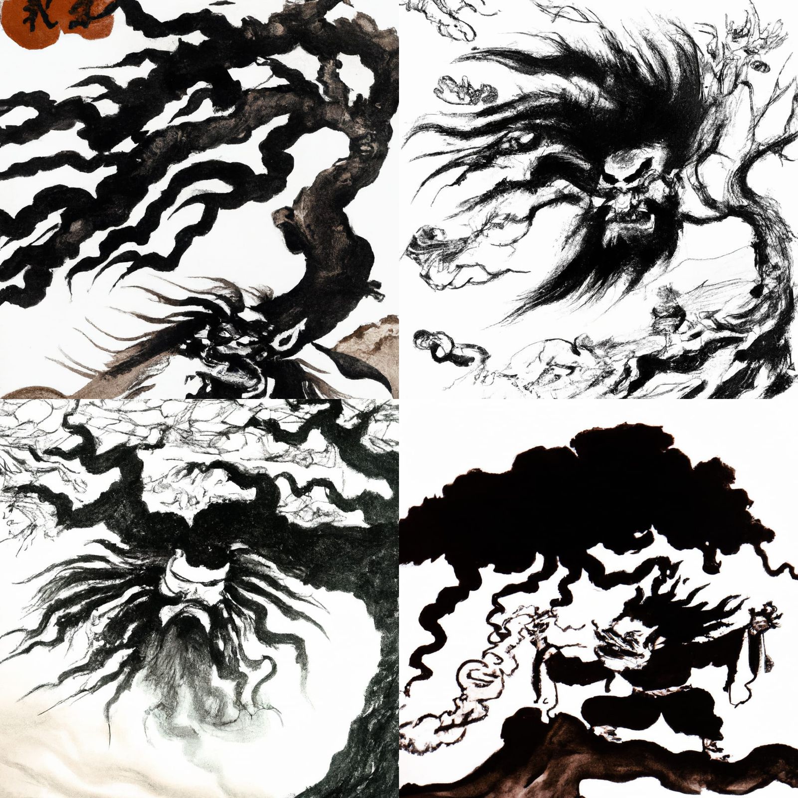 A floating demon head under a tree with Flaming Hair with super man ...