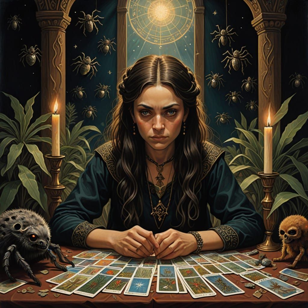 Tarantula Woman Seer with Whispers of the Tarot - AI Art