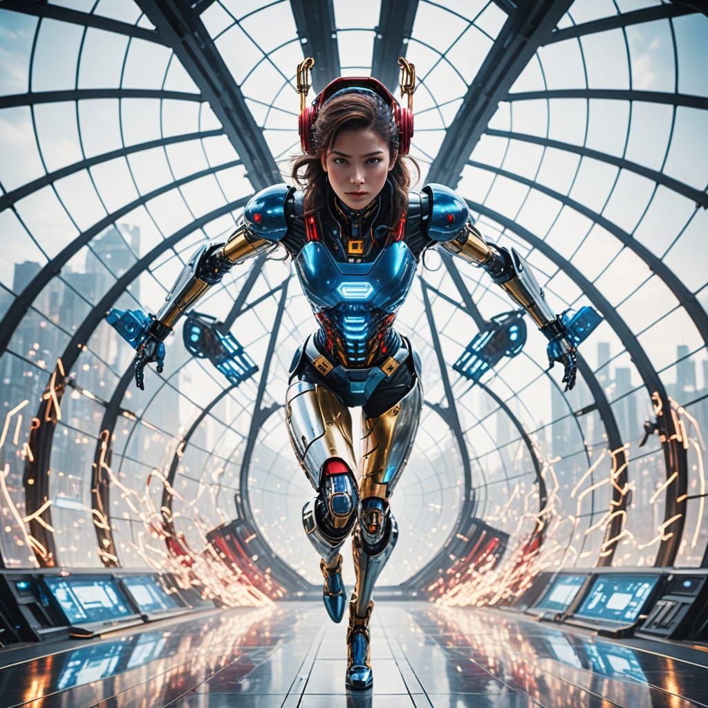 Cybernetic Women Adjust the Space-Time Portal - AI Art