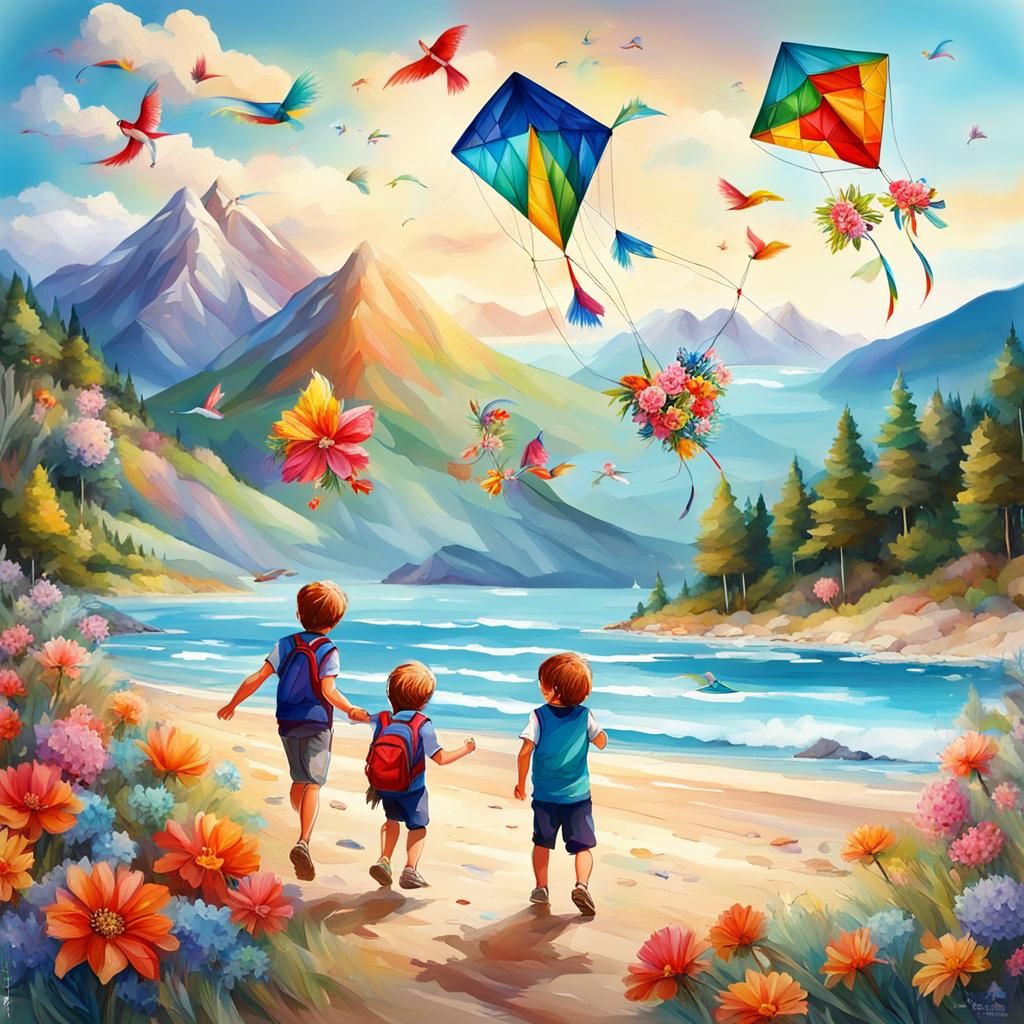 Flying kites #3 - AI Generated Artwork - NightCafe Creator