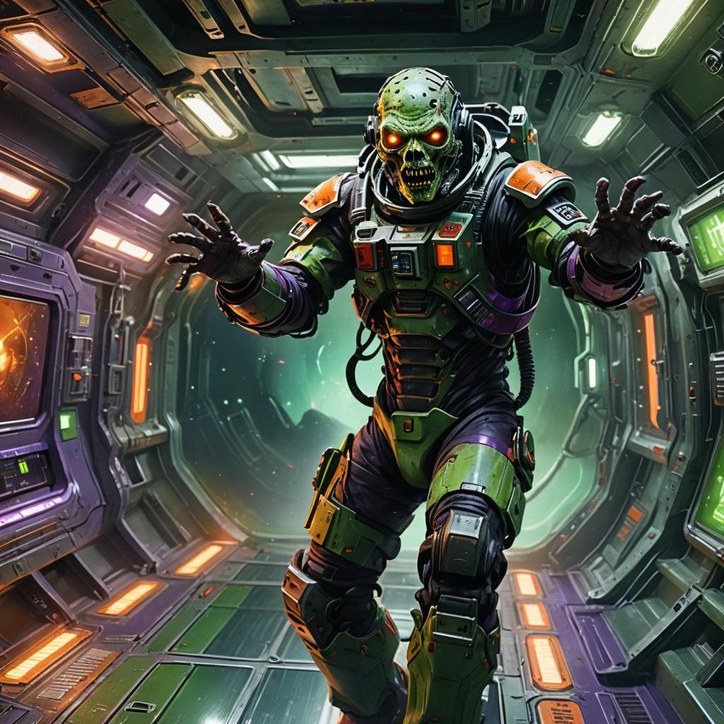 Zombie on a spaceship attacking - AI Generated Artwork - NightCafe Creator