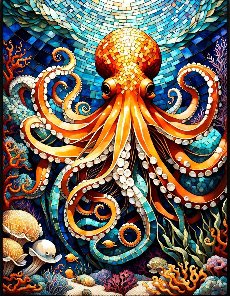 Underwater Mosaic Octopus #3 - AI Generated Artwork - NightCafe Creator