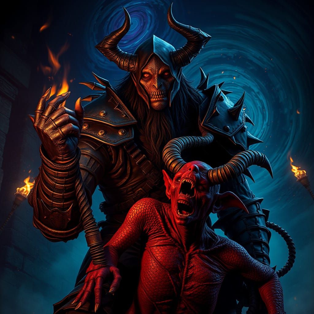 Hell Rider Confronts Terrified Devil in Dark Souls... - AI Art