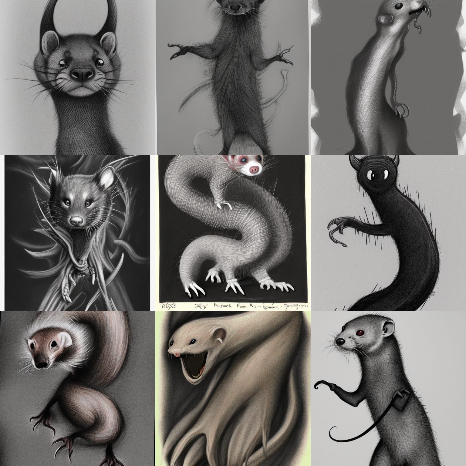 inhuman ferret demon, who is very long and very tall. It has red eyes ...