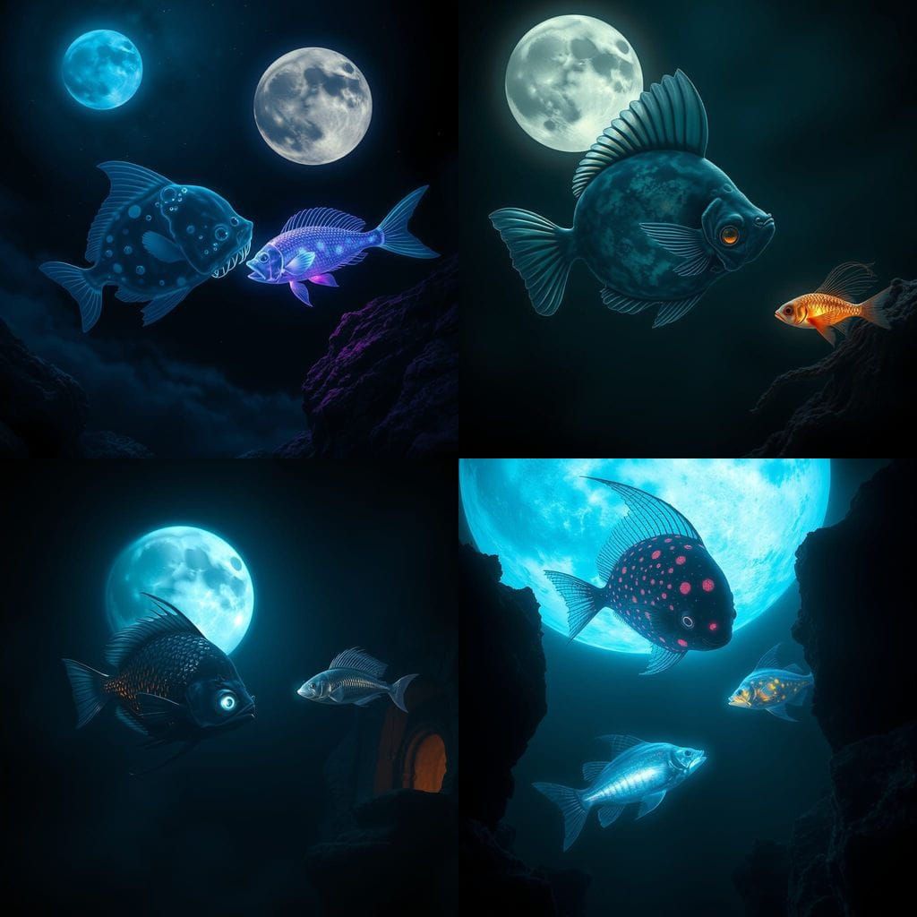 Moonfish and Lightfish Engage in Mysterious Abyssa... - AI Art