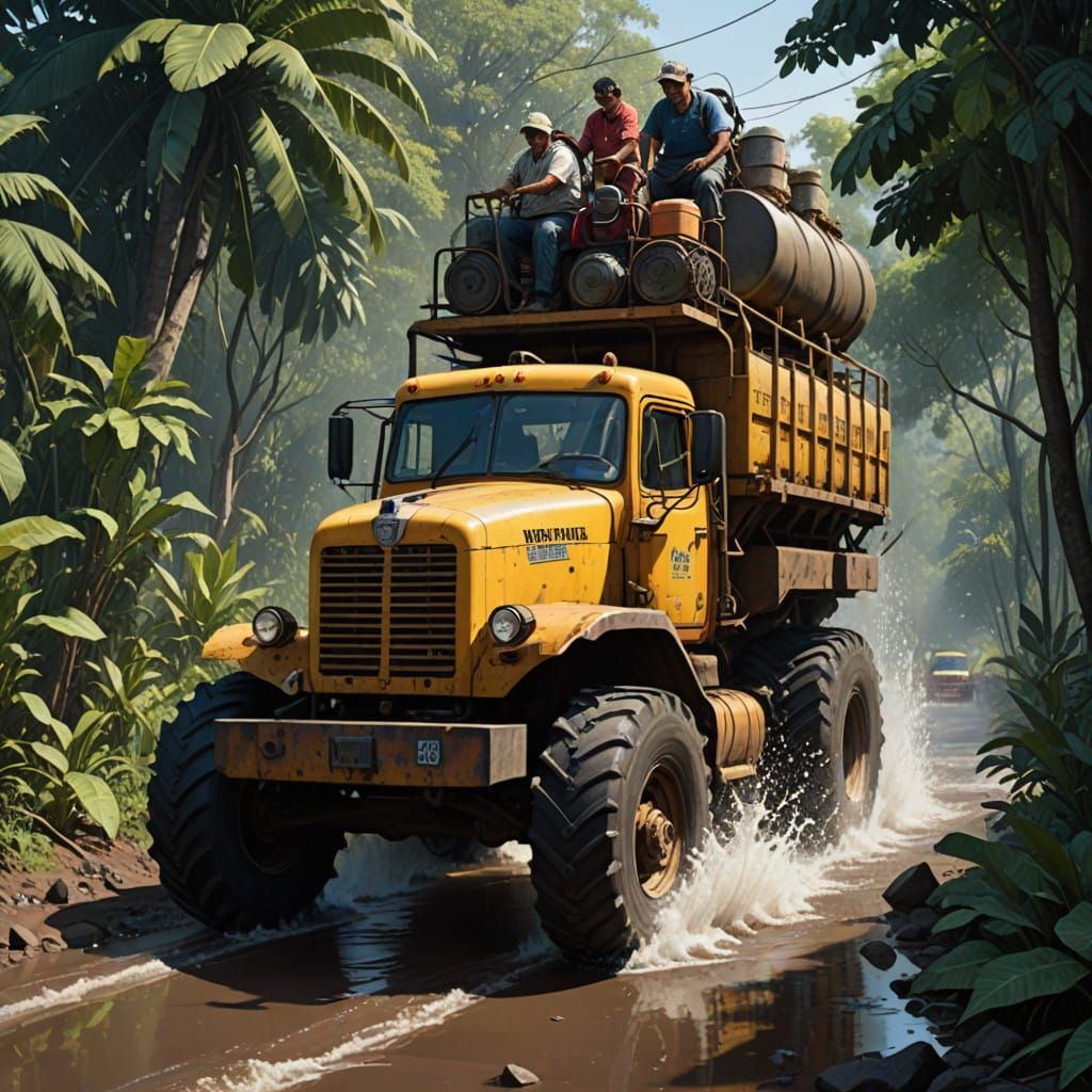 Mysterious Tracktor Conveys Water Down El Salvador... - AI Art