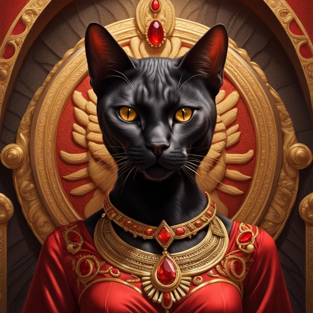 Egyptian Goddess Bastet in red and gold - AI Generated Artwork ...