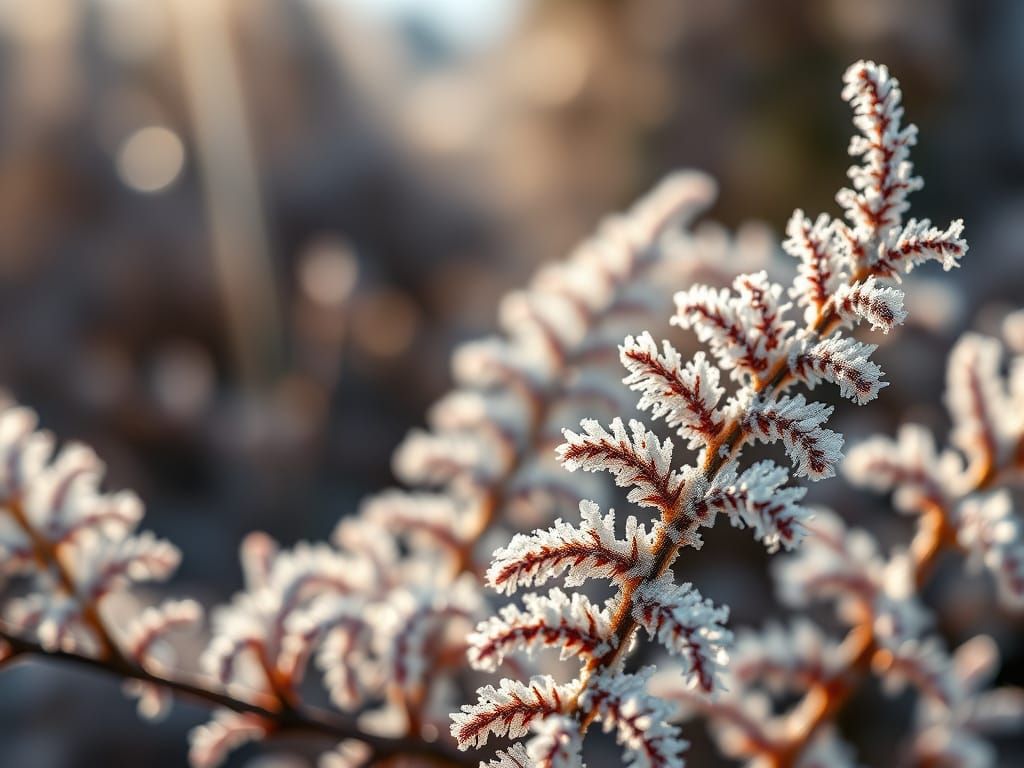 Ethereal Frost on Ferns in Hyperrealistic Detail - AI Art