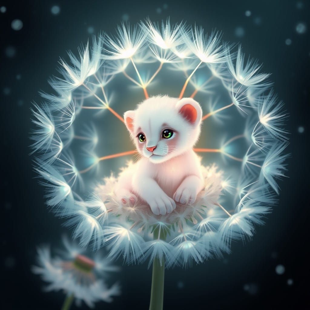 Dandy-Lion from Dandelion Seeds - Glowing Dandelion Lion in...