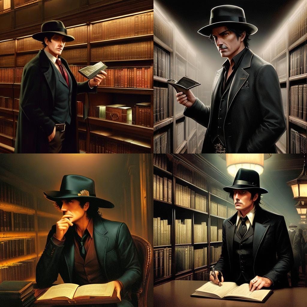 Mature elderly drunk Pulp Noir Occult Detective, slouch Fedora, hiding ...