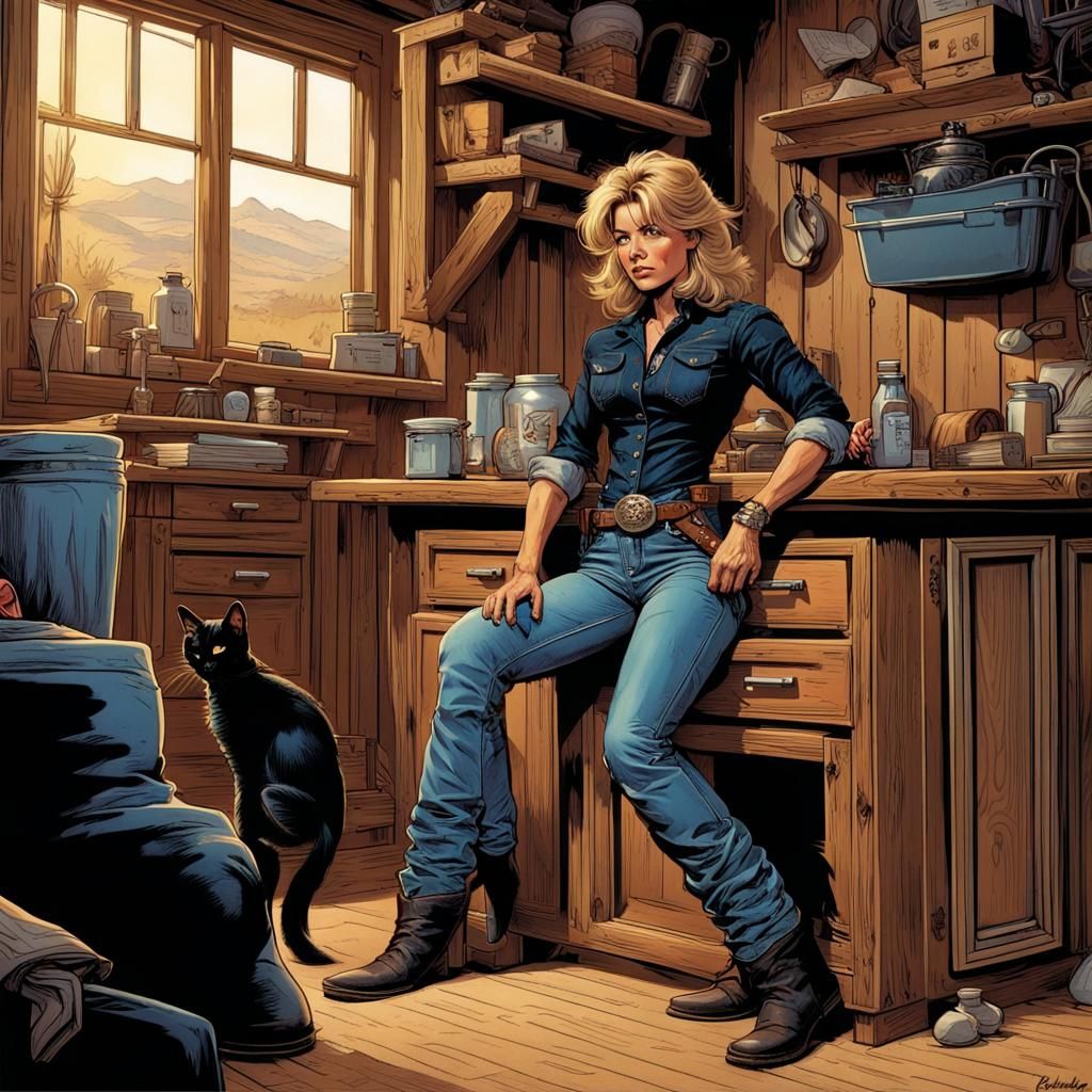 Jane' Fonda's Cat Ballou in black denim shirt jeans bootsold west full ...