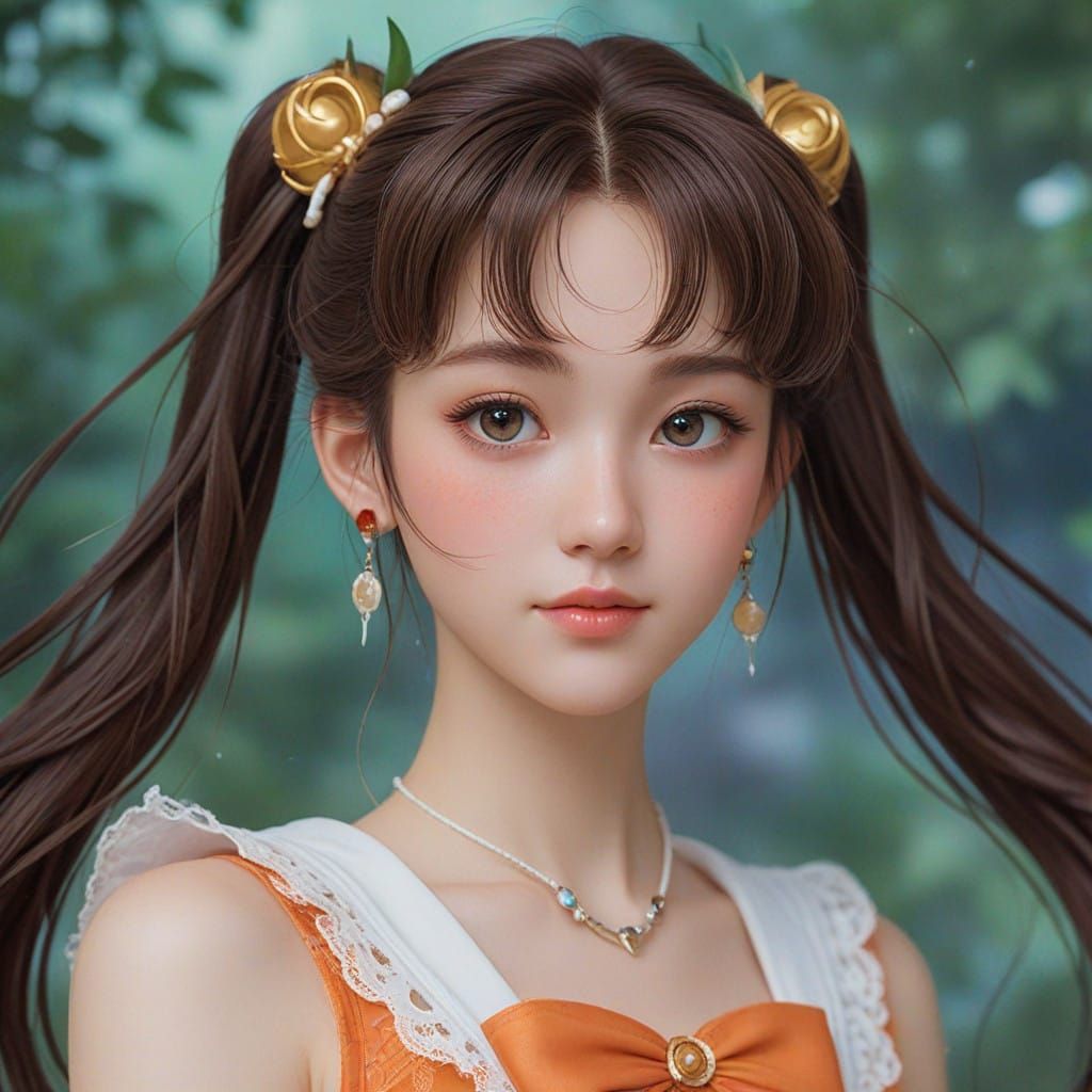 Enigmatic Young Sailor Moon in Elegant Lace Gown - AI Art