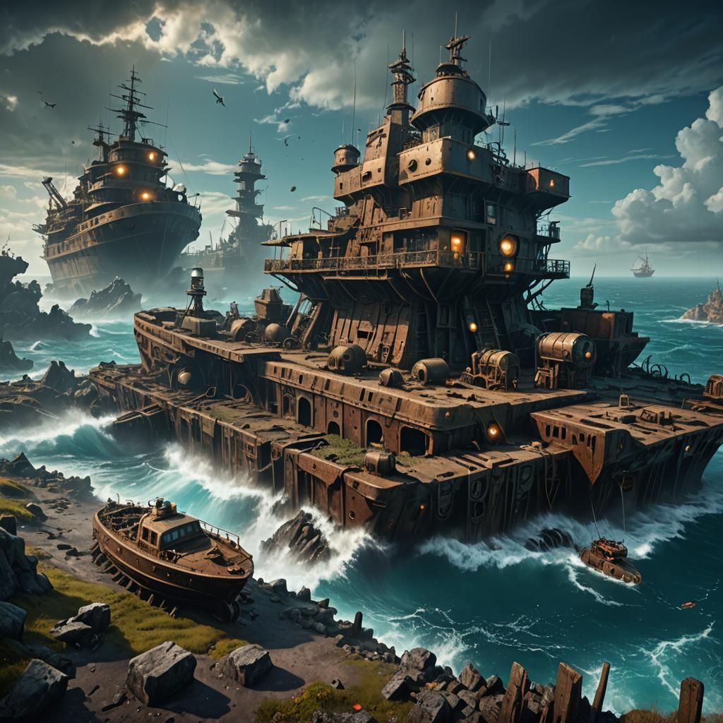 Ocean radar station with supply ships - AI Generated Artwork ...