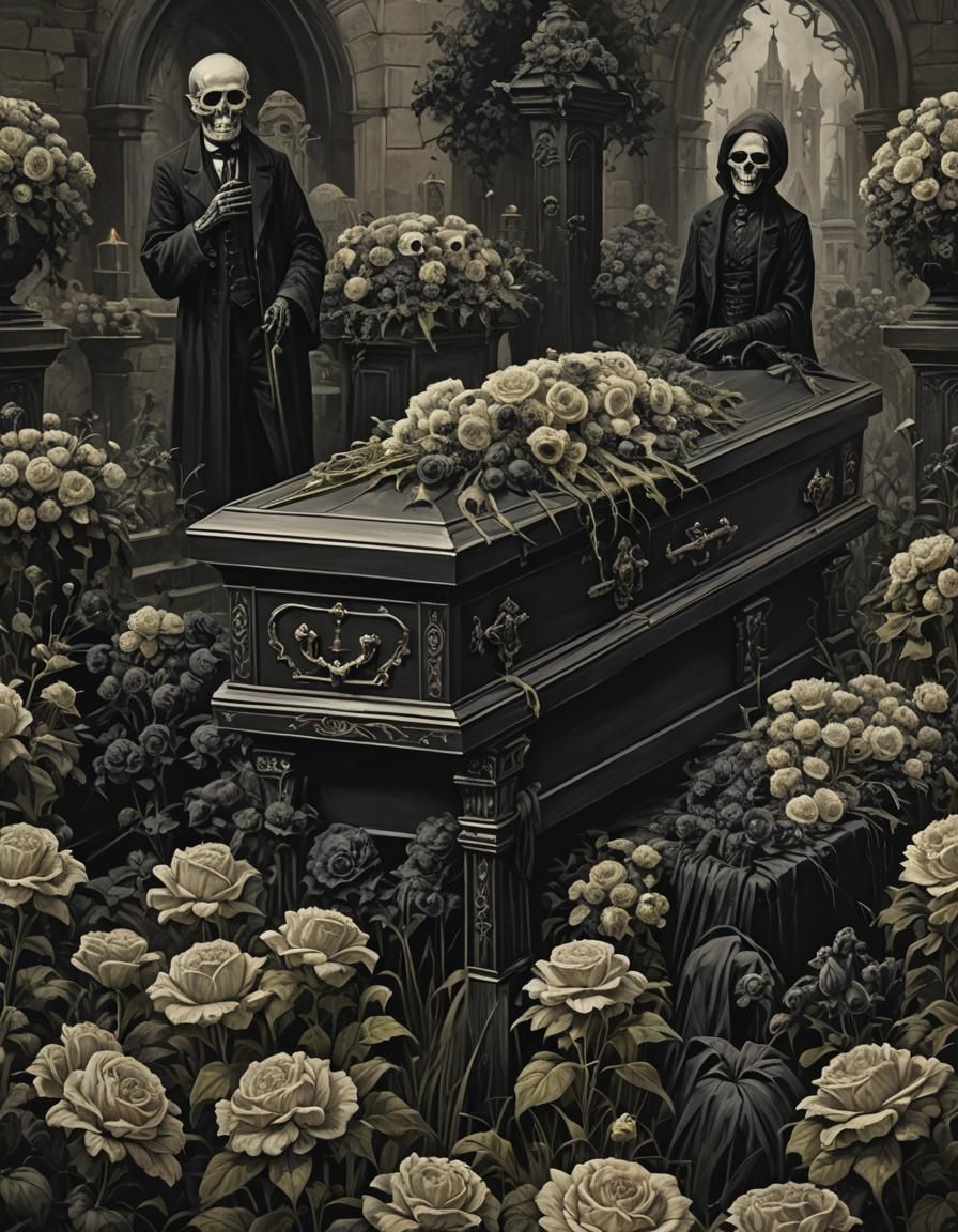 victorian funeral death black flowers coffin gothic horror - AI ...