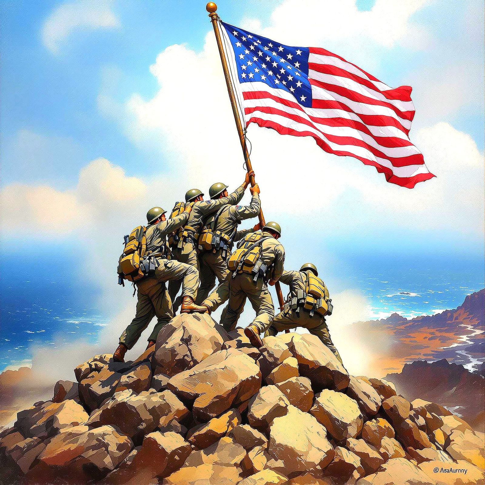 Battle-Hardened Marines Raise Flag on Iwo Jima in ... - AI Art