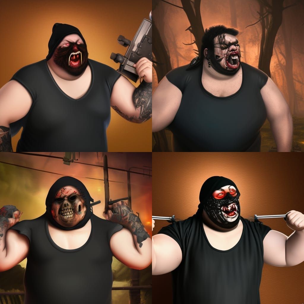 a fat white angry man screaming fat boy wearing a black ski mask over ...