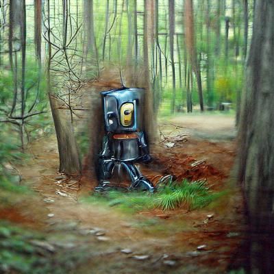 robot hiding in the woods realistic painting - AI Generated Artwork ...
