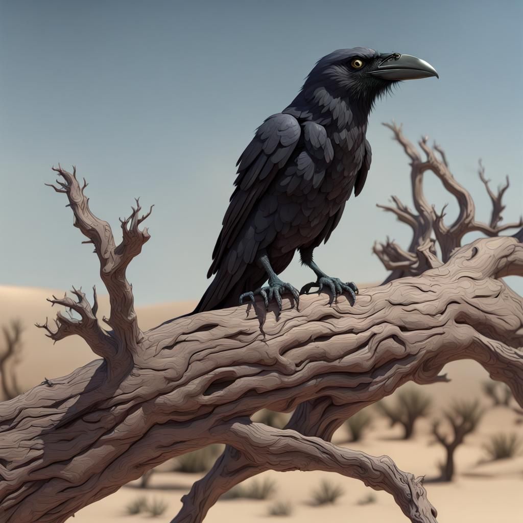 zombie-raven on the desert tree branch, 3D, portrait, ar--3:4 - AI ...