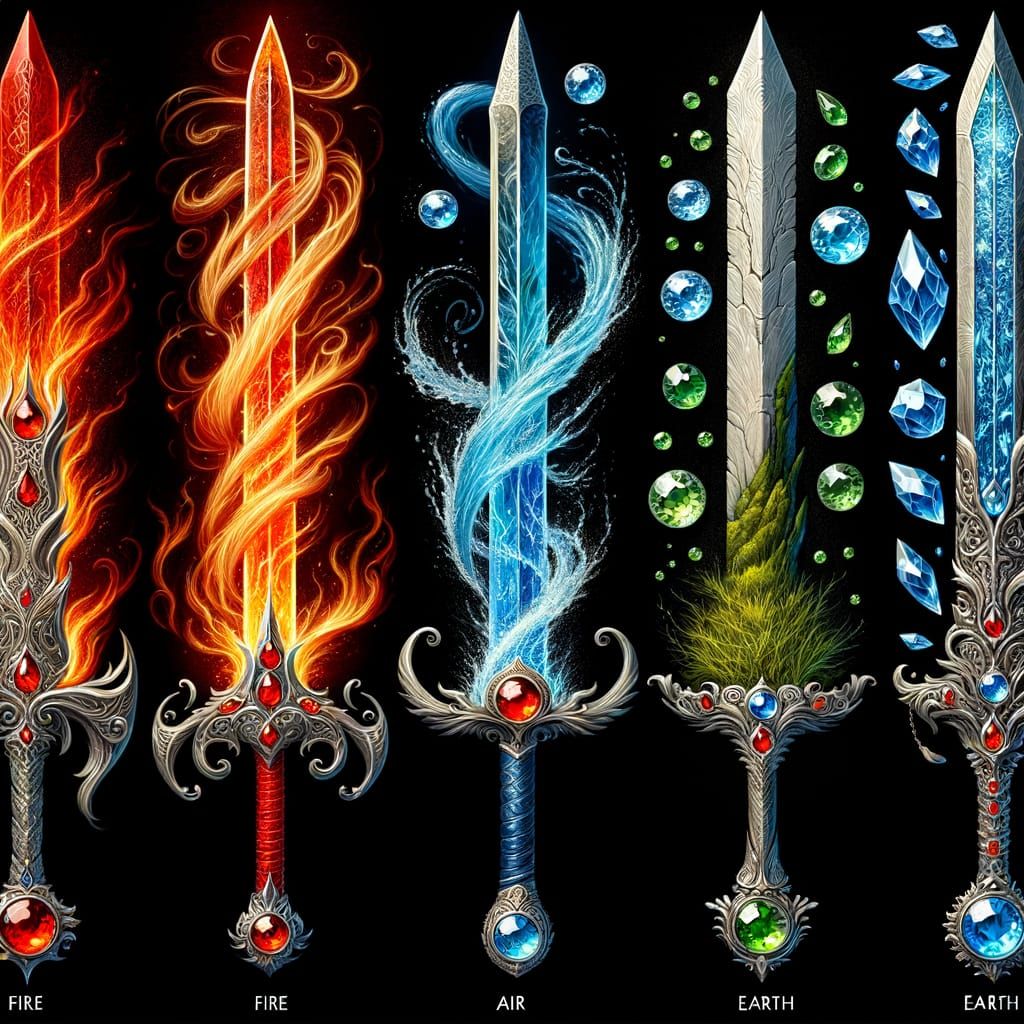 Elemental sords - Elemental Swords in Vibrant Fantasy Style
