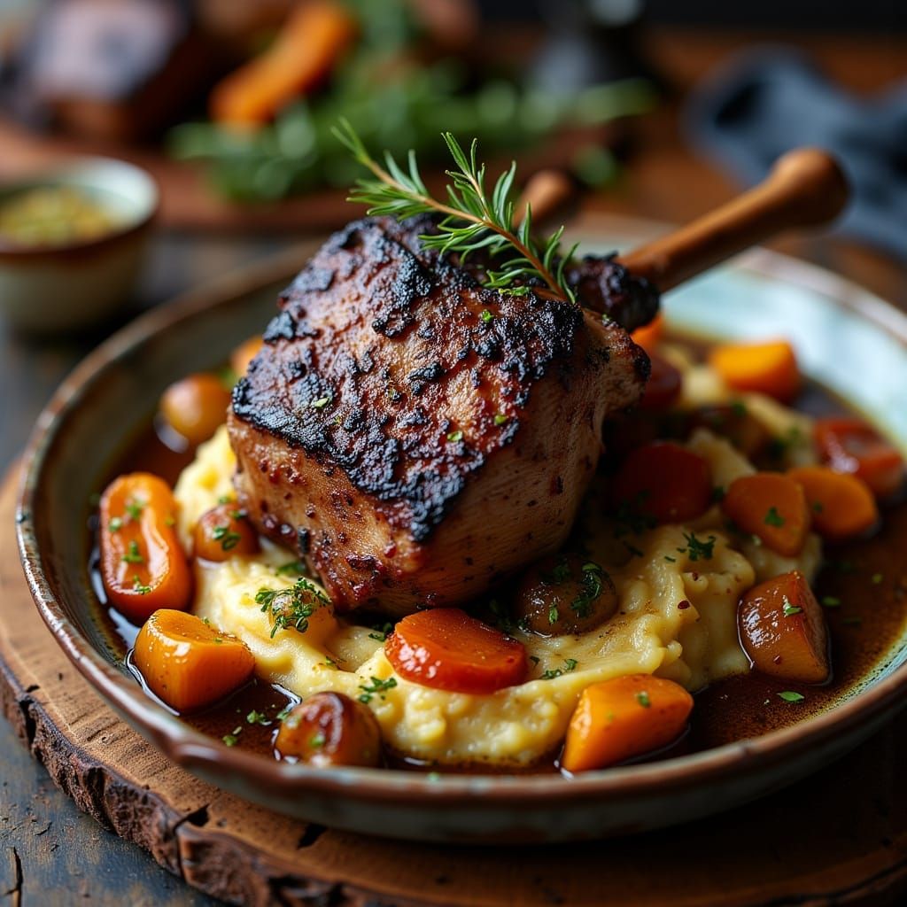 Braised Boar Shank with Root Vegetables - AI Art