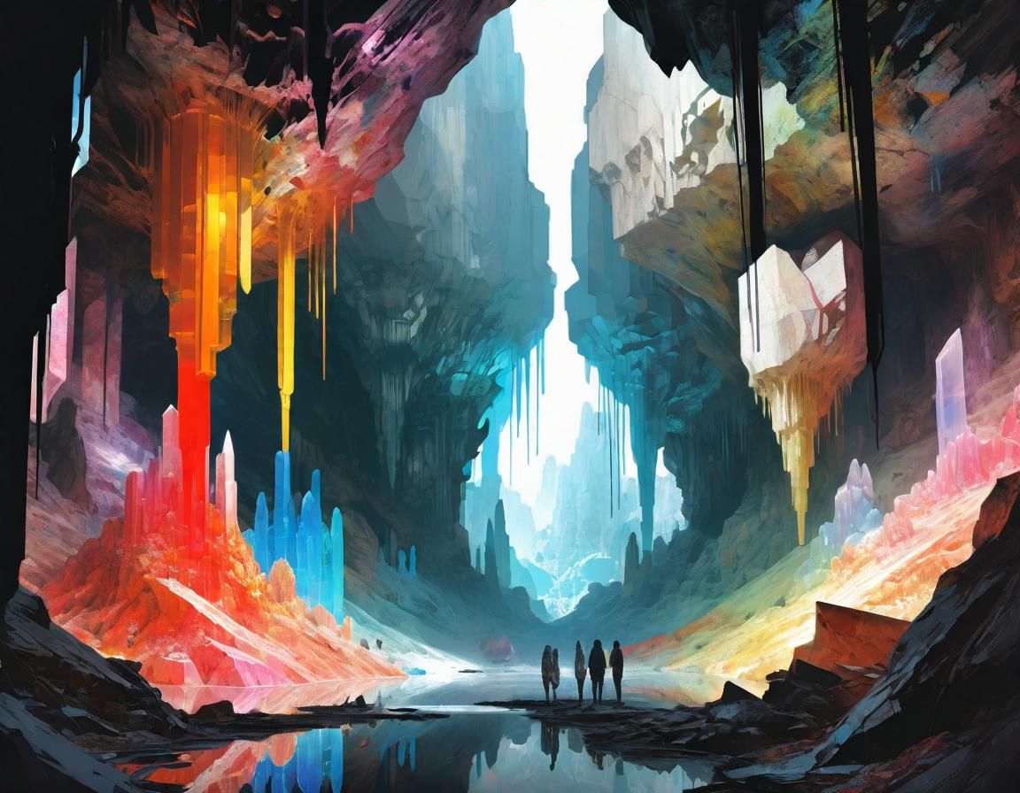 mystical colorful crystal caves, Greg Rutkowski, WLOP, Android Jones ...