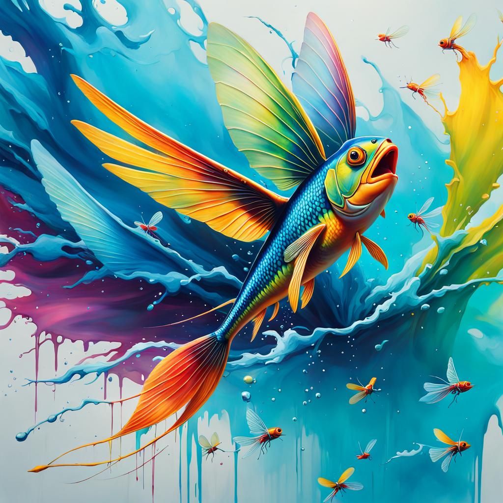 flying fish with flying bugs - AI Generated Artwork - NightCafe Creator