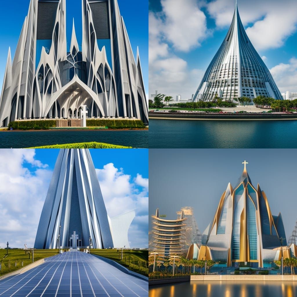 Futuristic giant Cathedral stands in the middle of Atlantis, futuristic ...