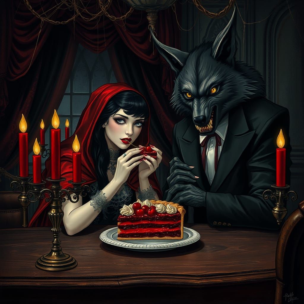 gorgeous gothic adult woman Little Red Ridinghood in a gothic ...