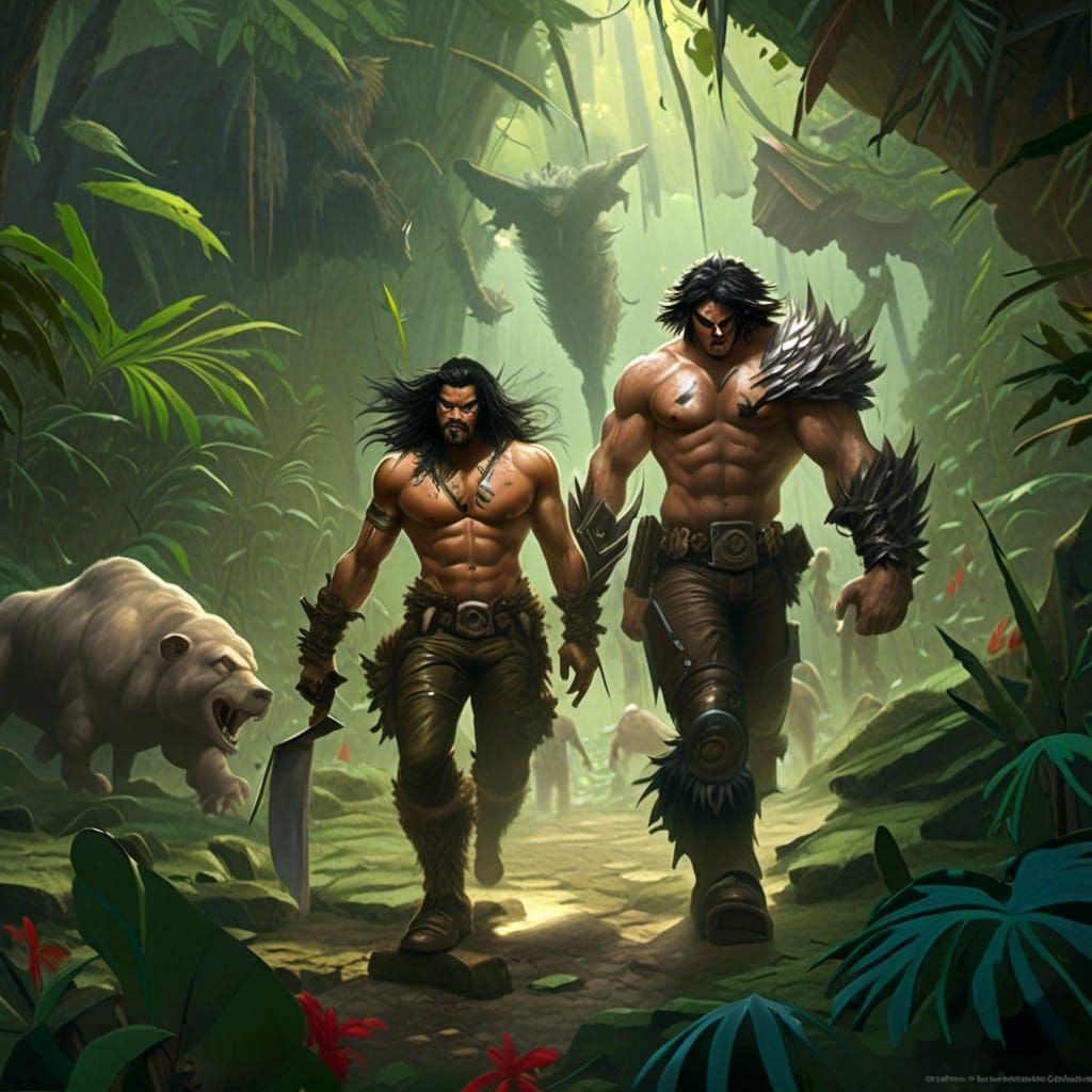 a man with a cleaver walking through a jungle, by Paul Pelletier ...