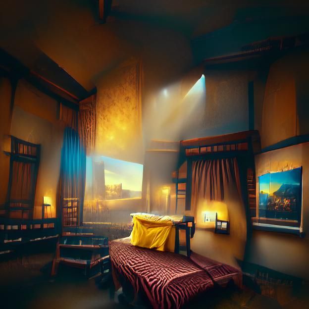 Lonely dim hotel room beautifully lit Albert Bierstadt (6) [8K 3D 8k ...