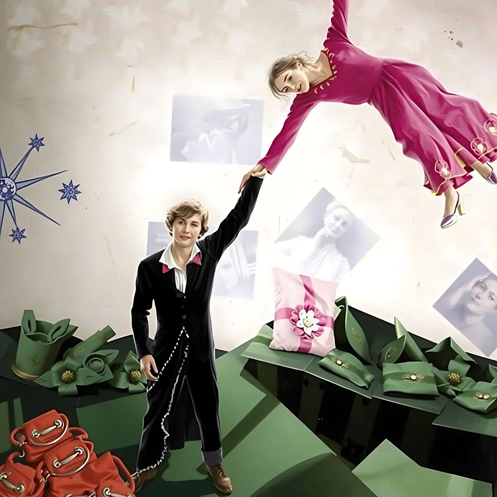 Girl in Stunning Pink Silk Attire in Vivid Realist... - AI Art