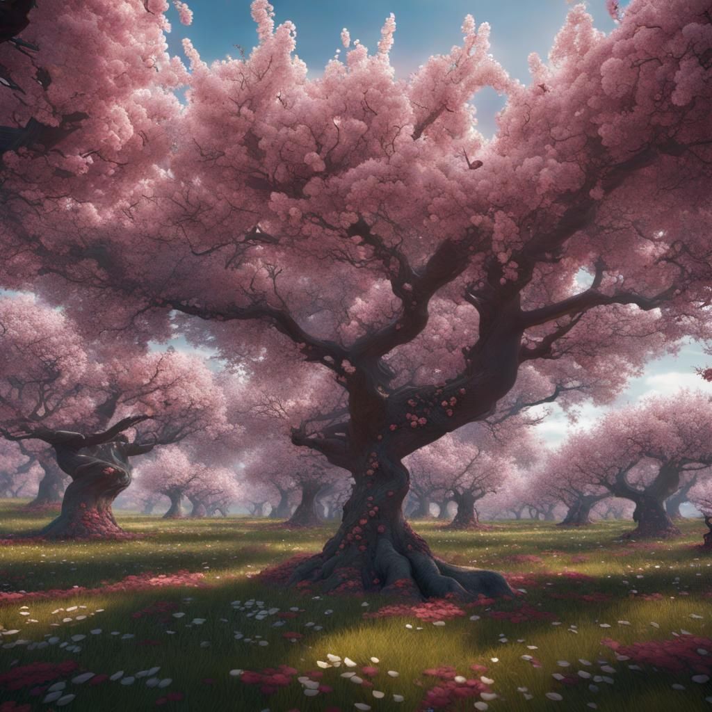a beautiful cherry tree orchard - AI Generated Artwork - NightCafe Creator