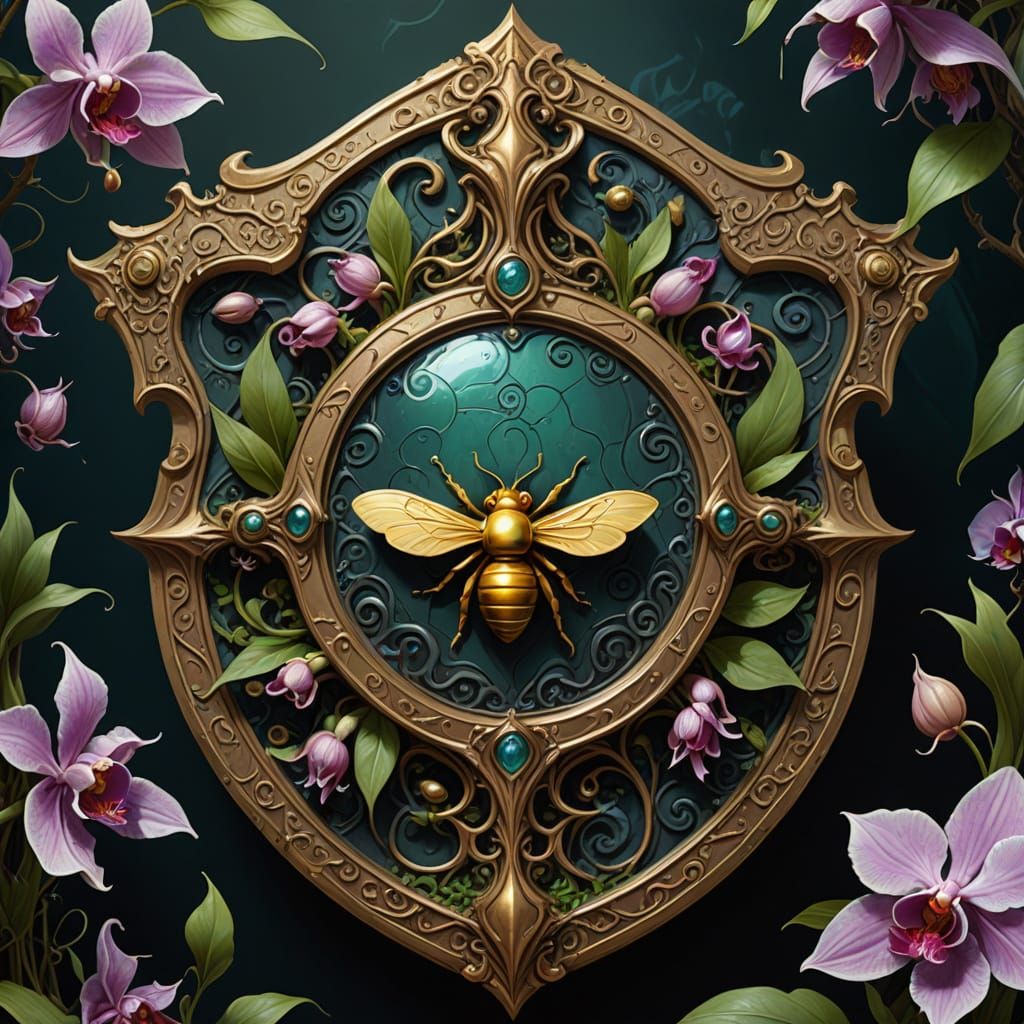 Shield. - Ethereal Golden Orchid Shield in Brian Froud Styl...