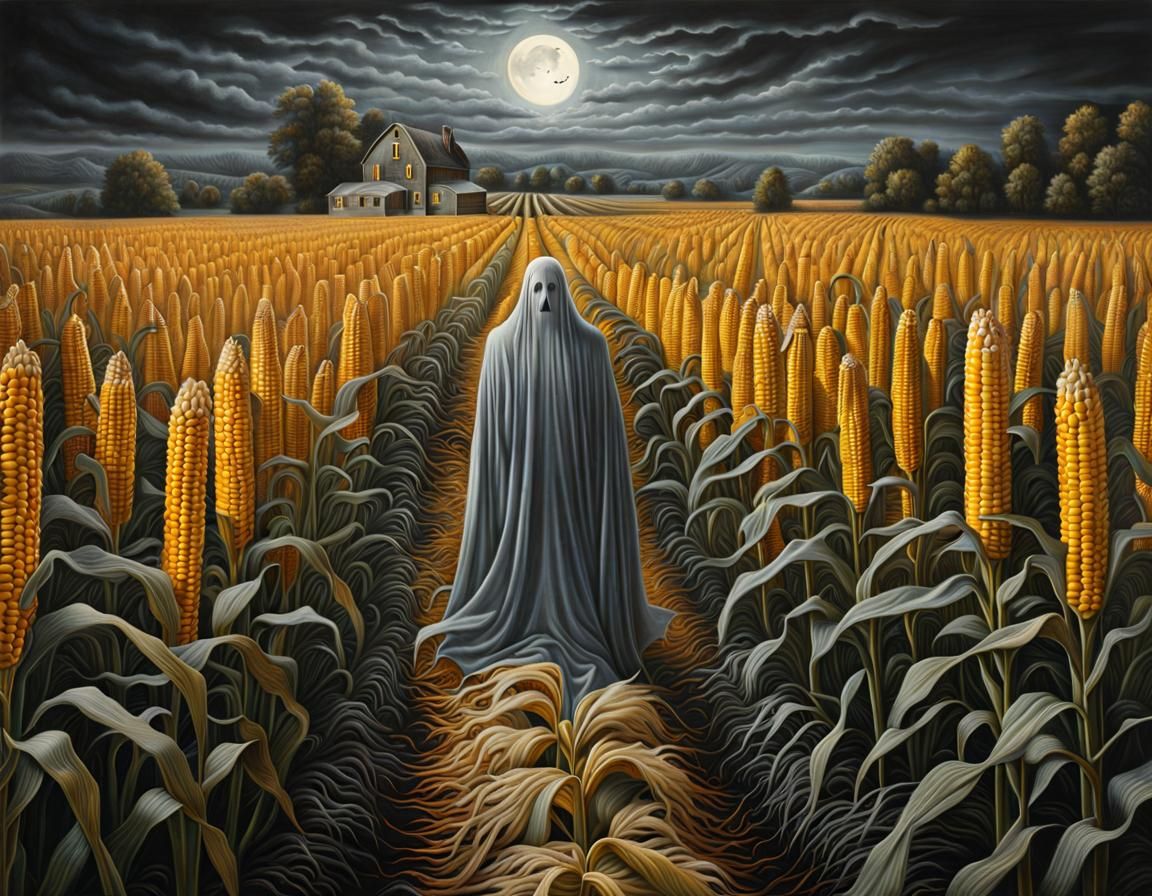 ghost in haunted corn field - AI Generated Artwork - NightCafe Creator
