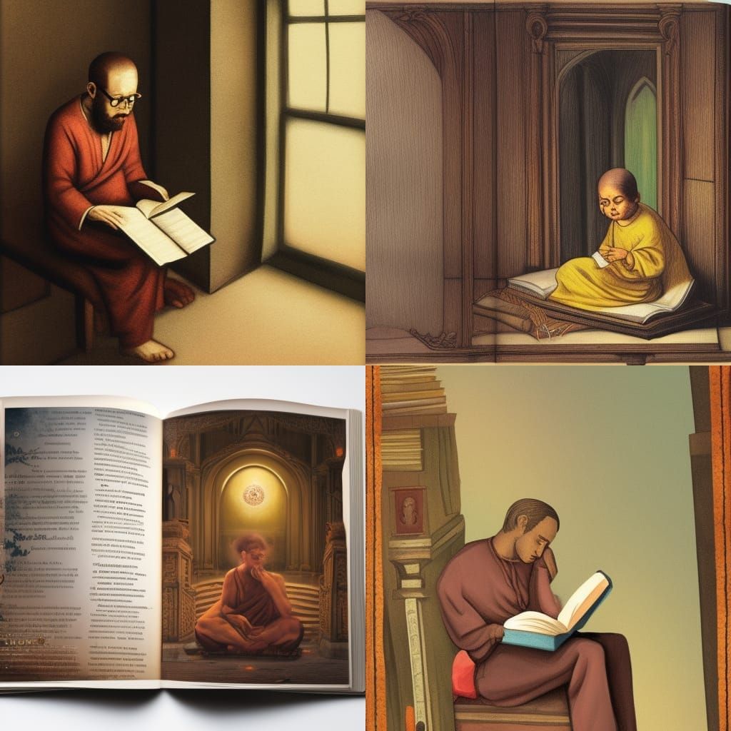 monk reading book - AI Generated Artwork - NightCafe Creator