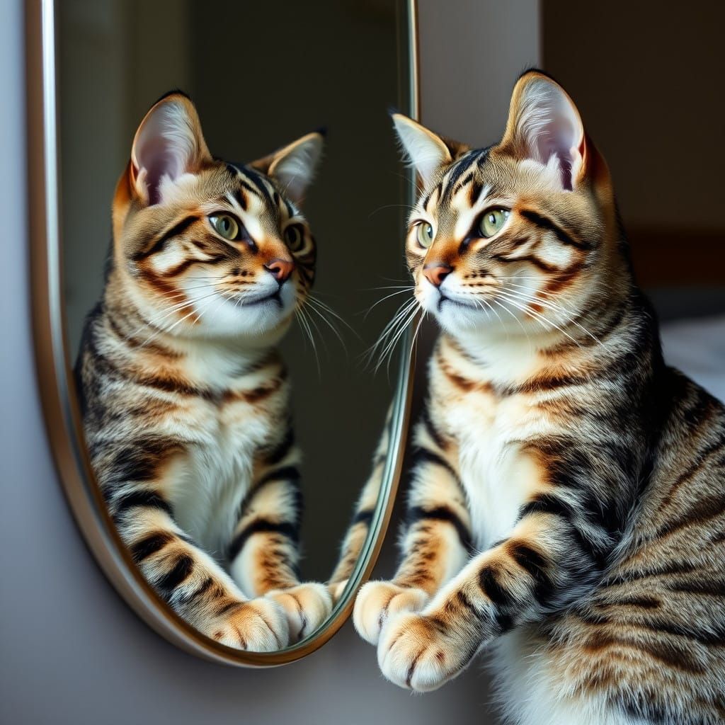 A Photorealistic Cat Recognizes Its Own Reflection... - AI Art