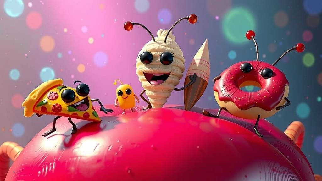 Vibrant Junk Food Characters Party with Taste Buds... - AI Art
