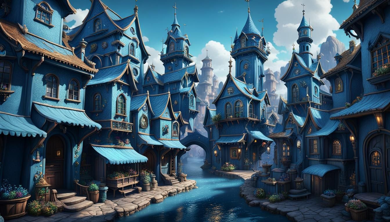 whimsical blue town - AI Generated Artwork - NightCafe Creator