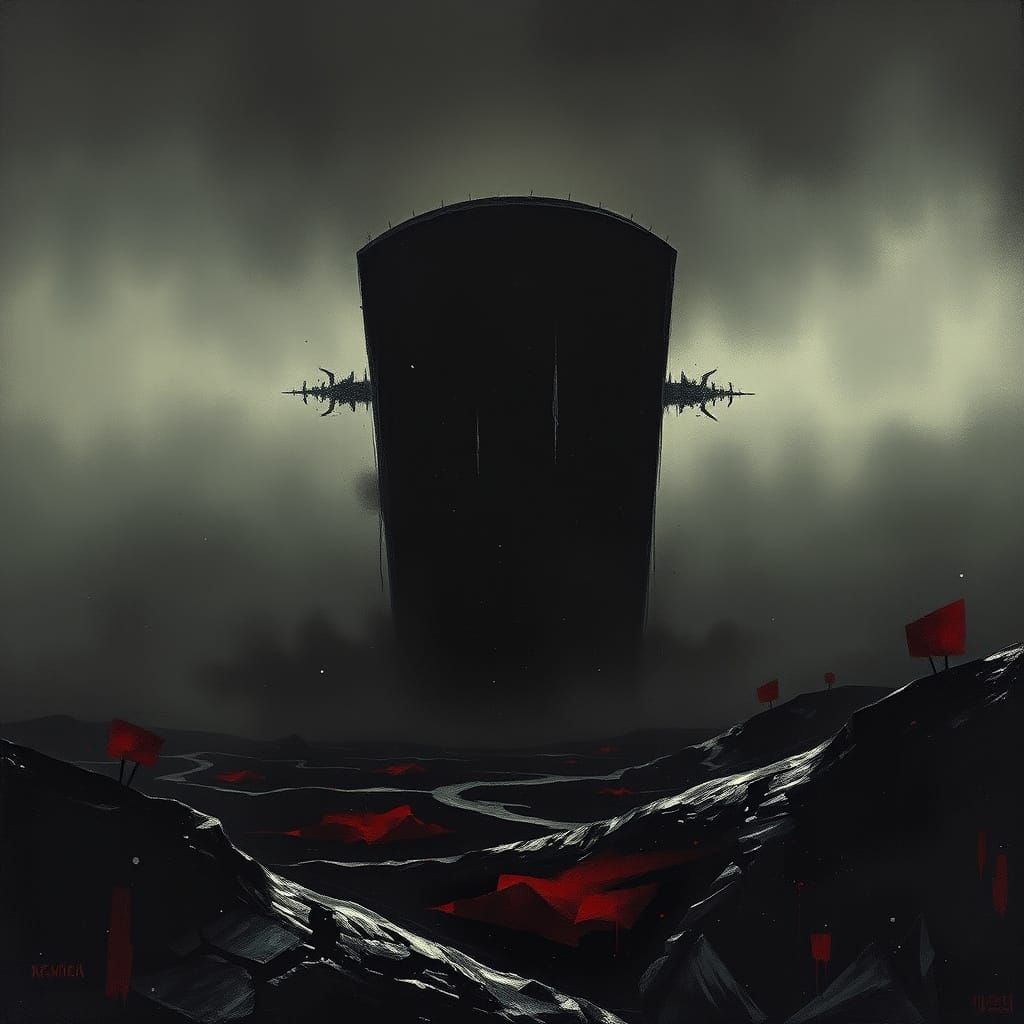 paint it black - Dark, Ominous Landscape in Bold, Expressive...