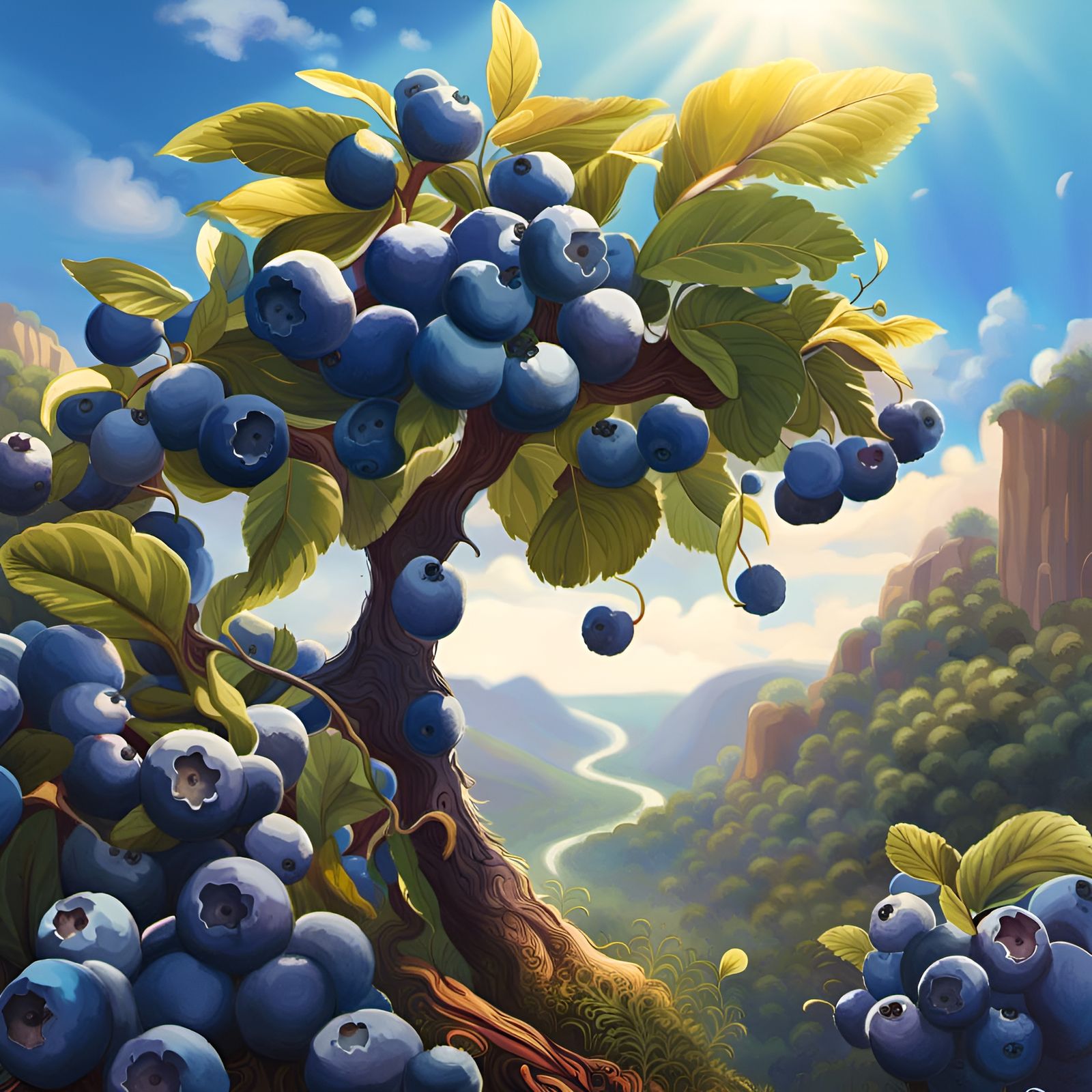 Fantasy giant blueberries on a fantasy giant blueberry tree - AI ...